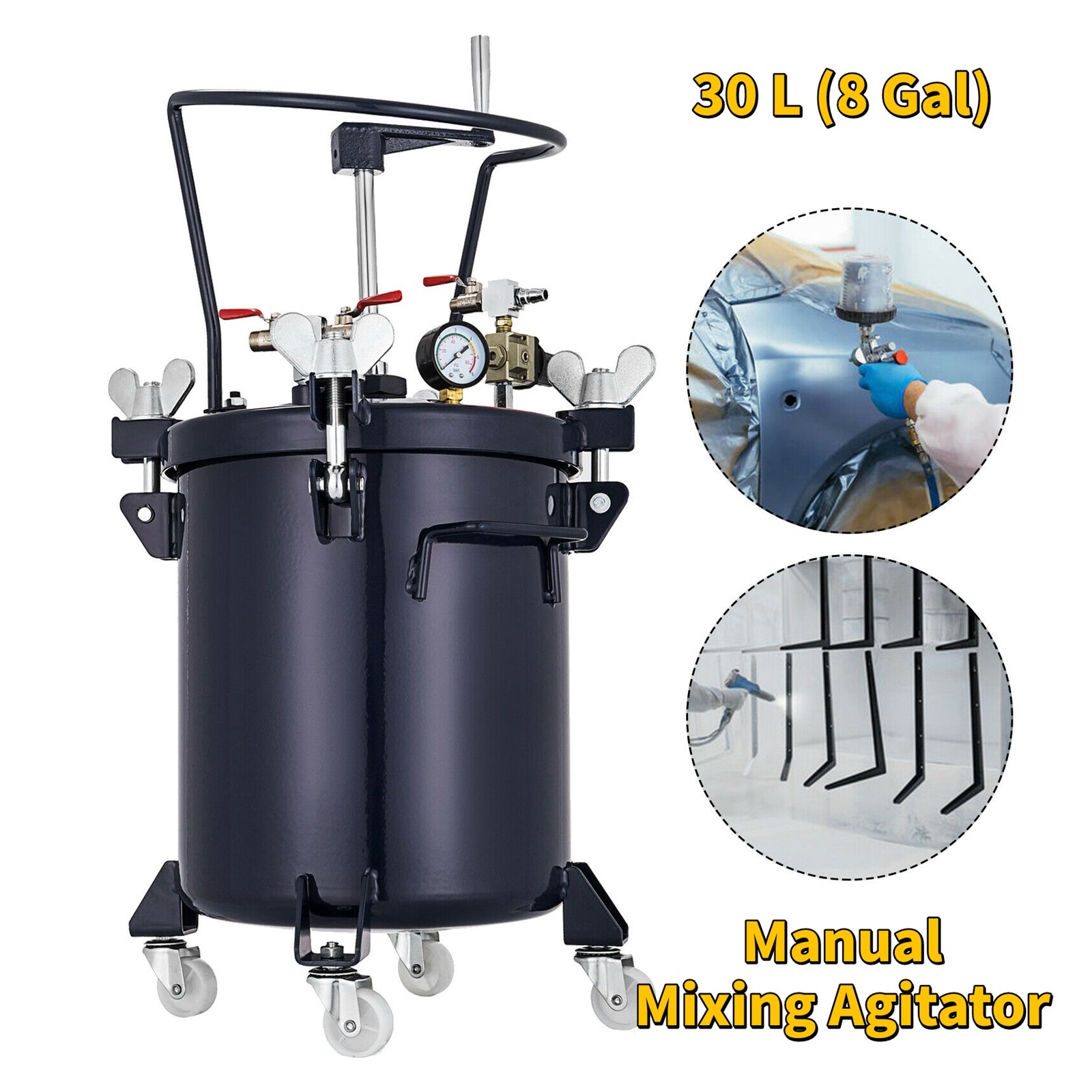 10L 30L Pressure Paint Pot Tank Spray Gun Sprayer Pressure Regulator ...
