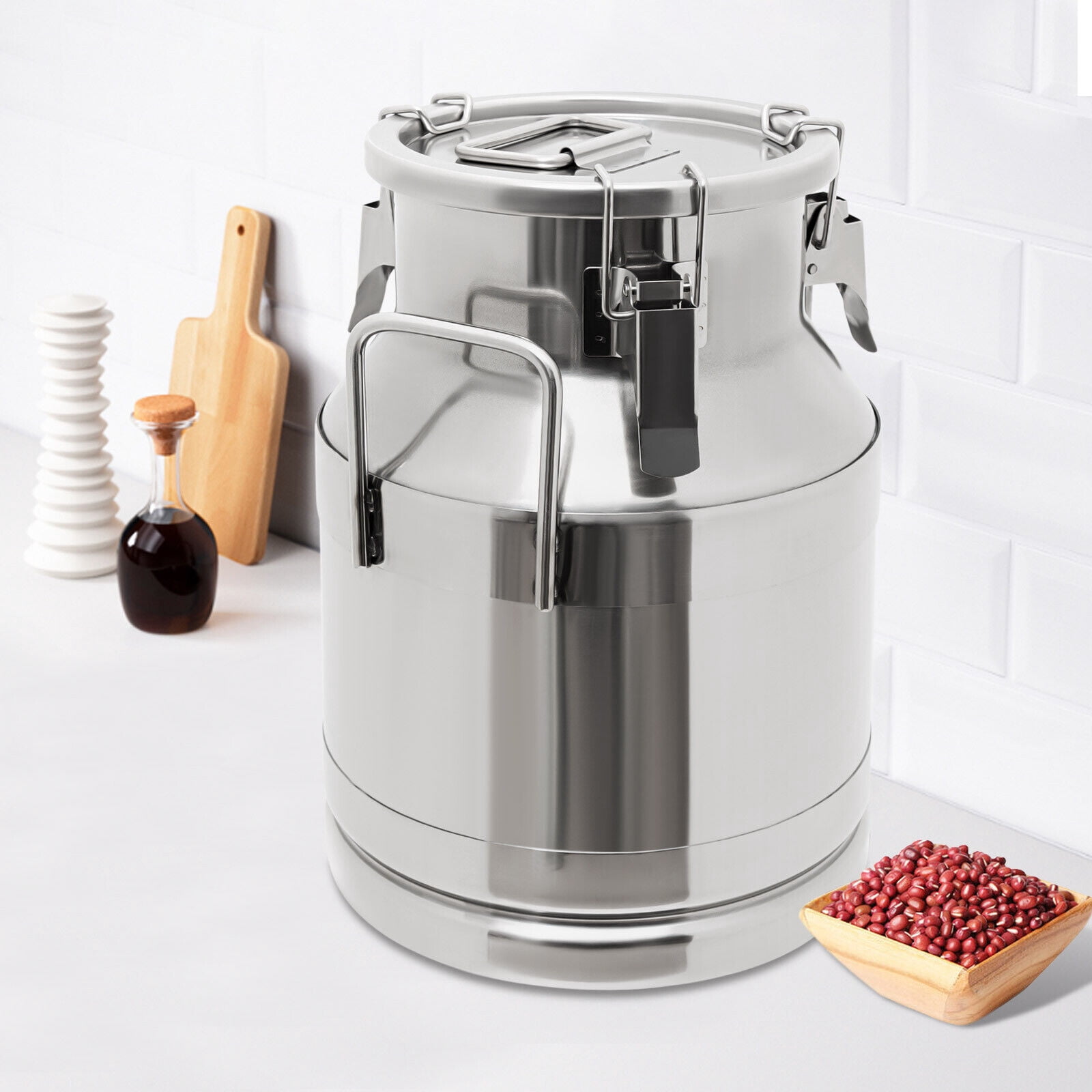 10L Round Stainless Steel Milk Storage Can Milk Jug Transport Sealed ...