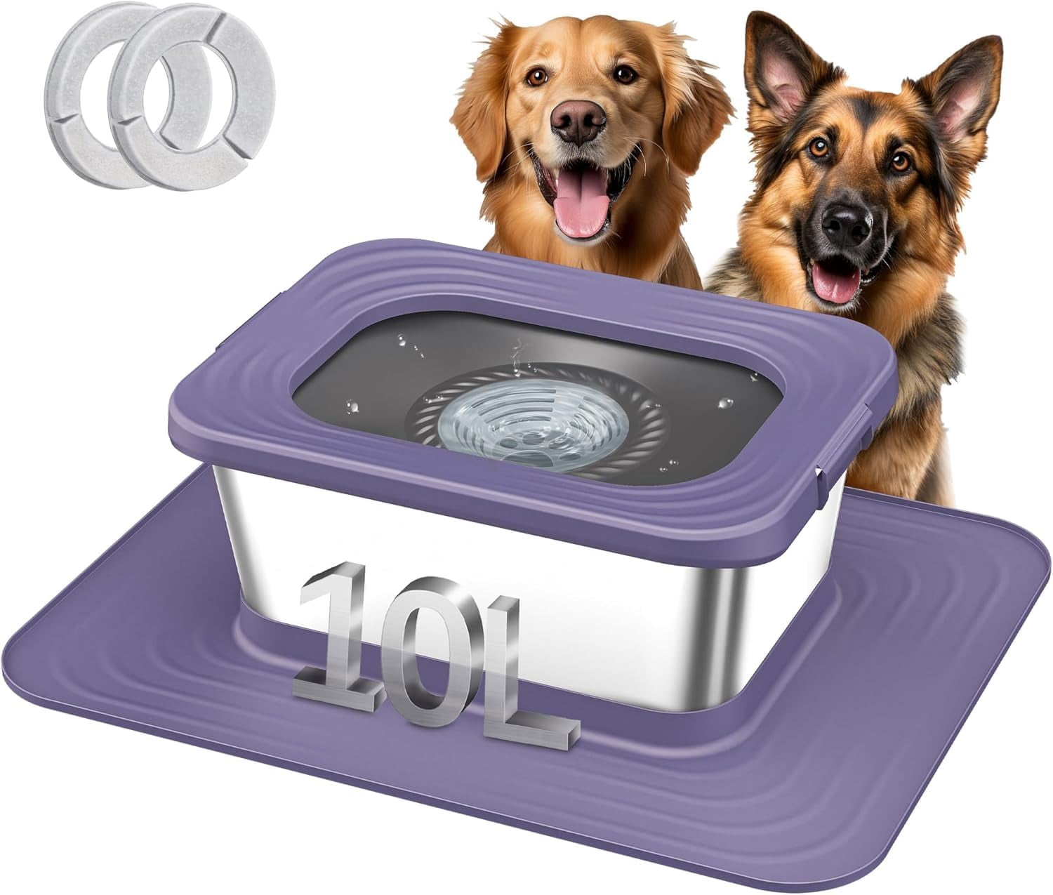 10L Stainless Steel Dog Water Bowl, No Spill Anti-Splash Dog Bowls with ...