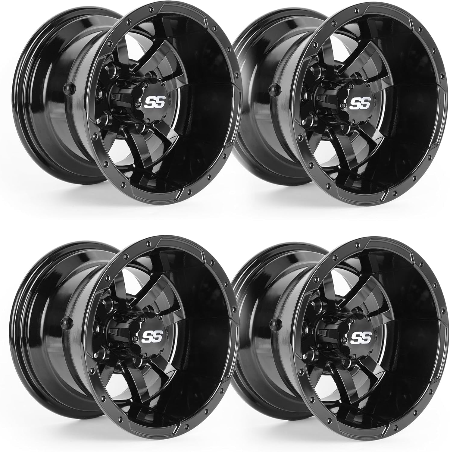 10L0L 10 Inch Aluminum Golf Cart Wheels & SS Center Caps for Yamaha ...