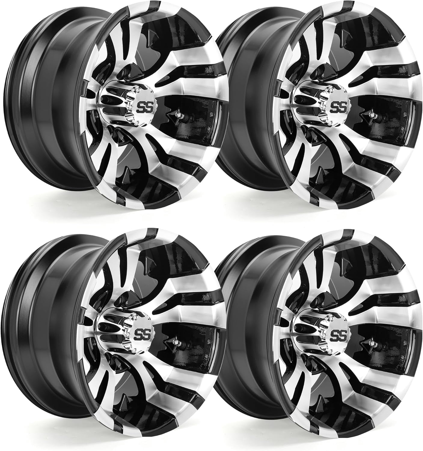10L0L 12 Inch Aluminum Golf Cart Wheels & SS Wheel Center Caps for ...