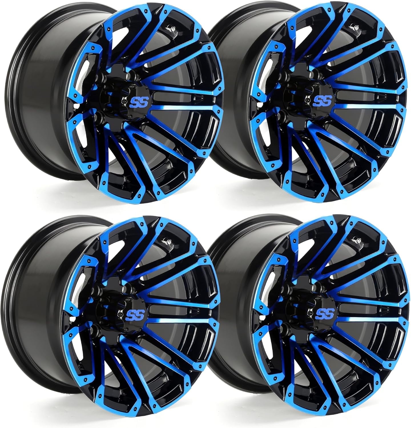 10L0L 12 Inch Golf Cart Wheels & SS Wheel Center Caps for Yamaha EZGO ...