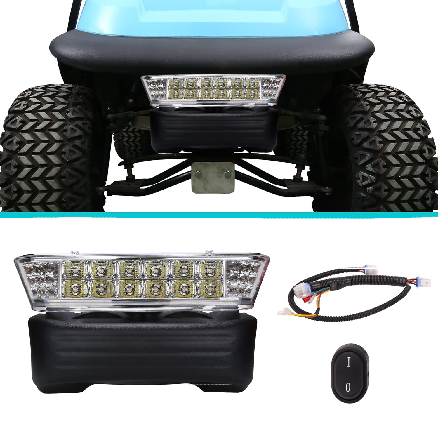 10L0L 12V Golf Cart LED Headlight Front Light with Bumper for Club Car ...