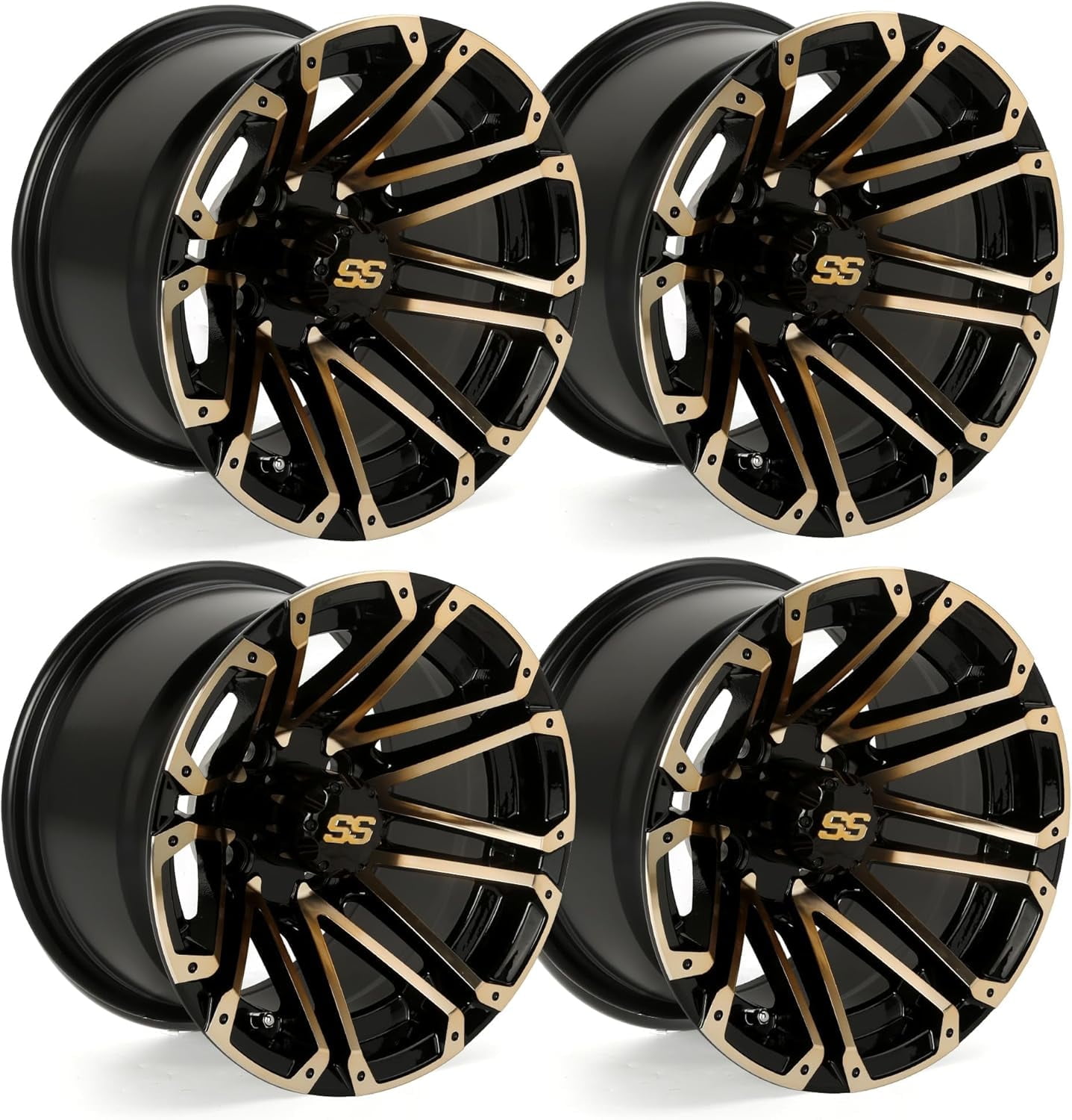 10L0L 14 Inch Golf Cart Wheels & SS Center Caps for Yamaha EZGO Club ...