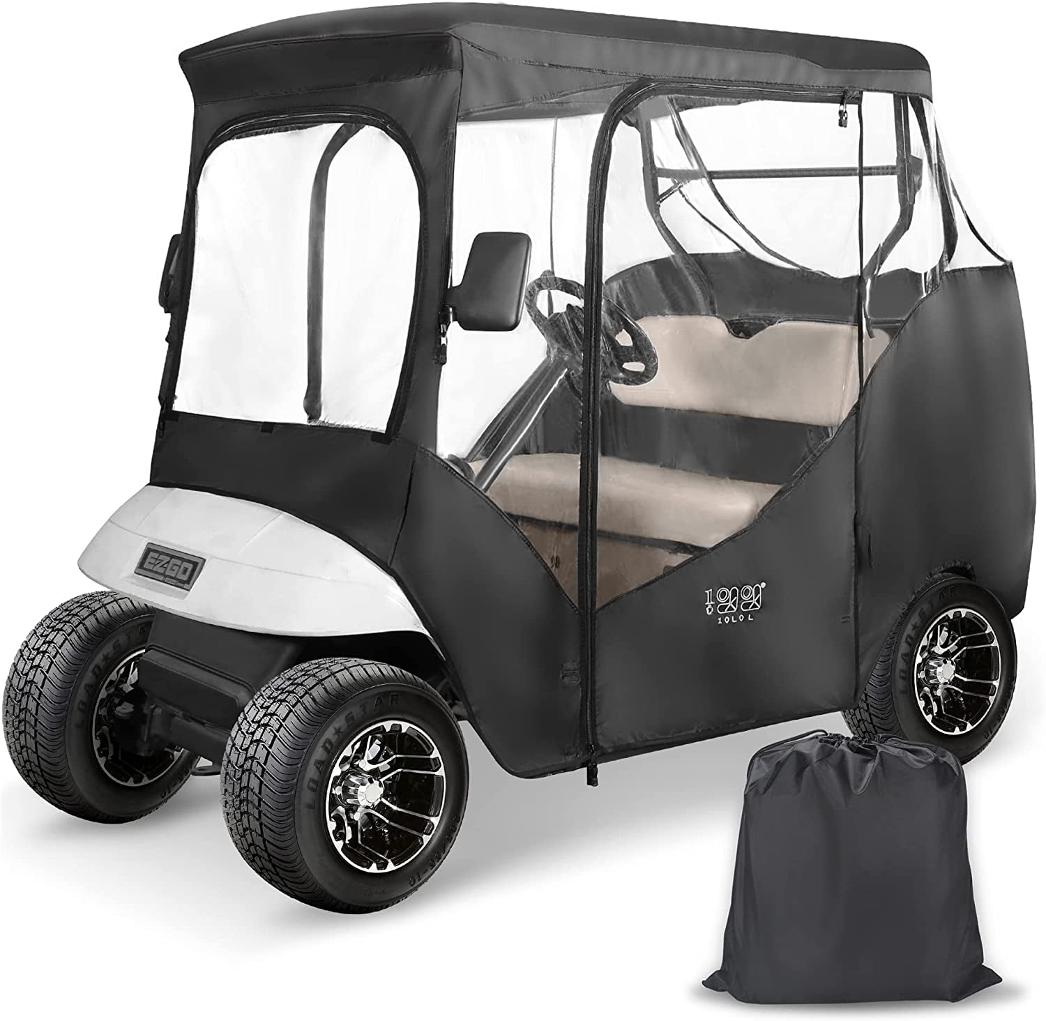 10L0L Golf Cart Cover for 2 Passenger EZGO TXT, 4-Sided Clear Window ...