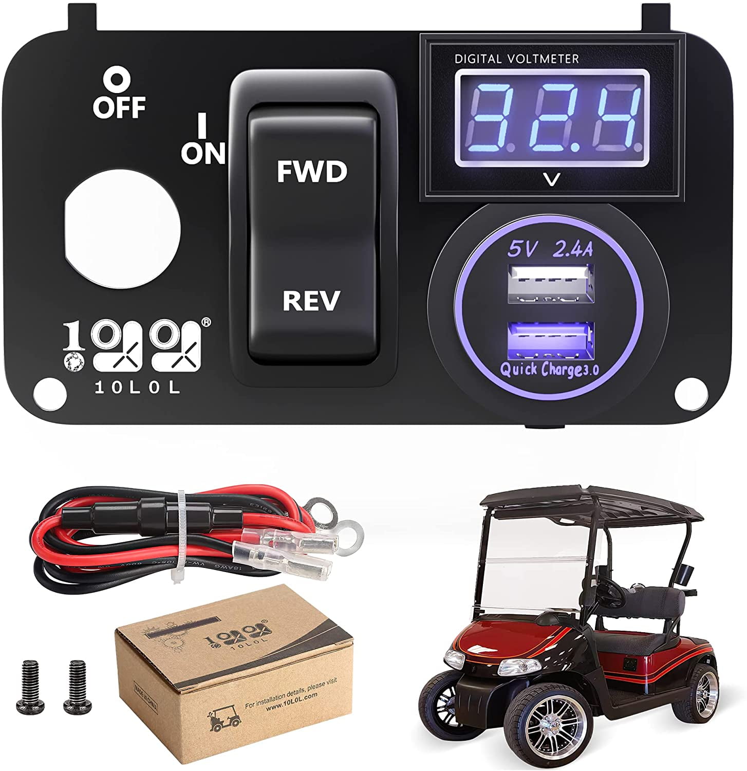 10L0L Golf Cart Key Switch Console Plate Fit EZGO TXT With Forward Reverse Switch USB Charger ...