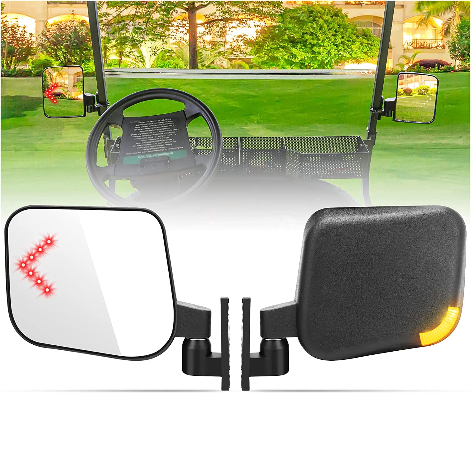 10L0L Golf Cart Side Mirrors with LED Turn Signal Indicators for EZGO ...