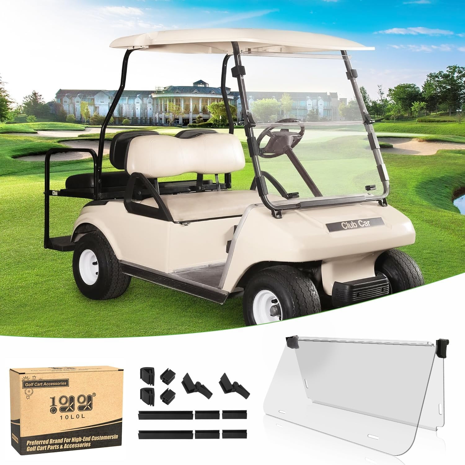 10L0L Golf Cart Windshield for Club Car DS 1982-2000 Gas Electric ...