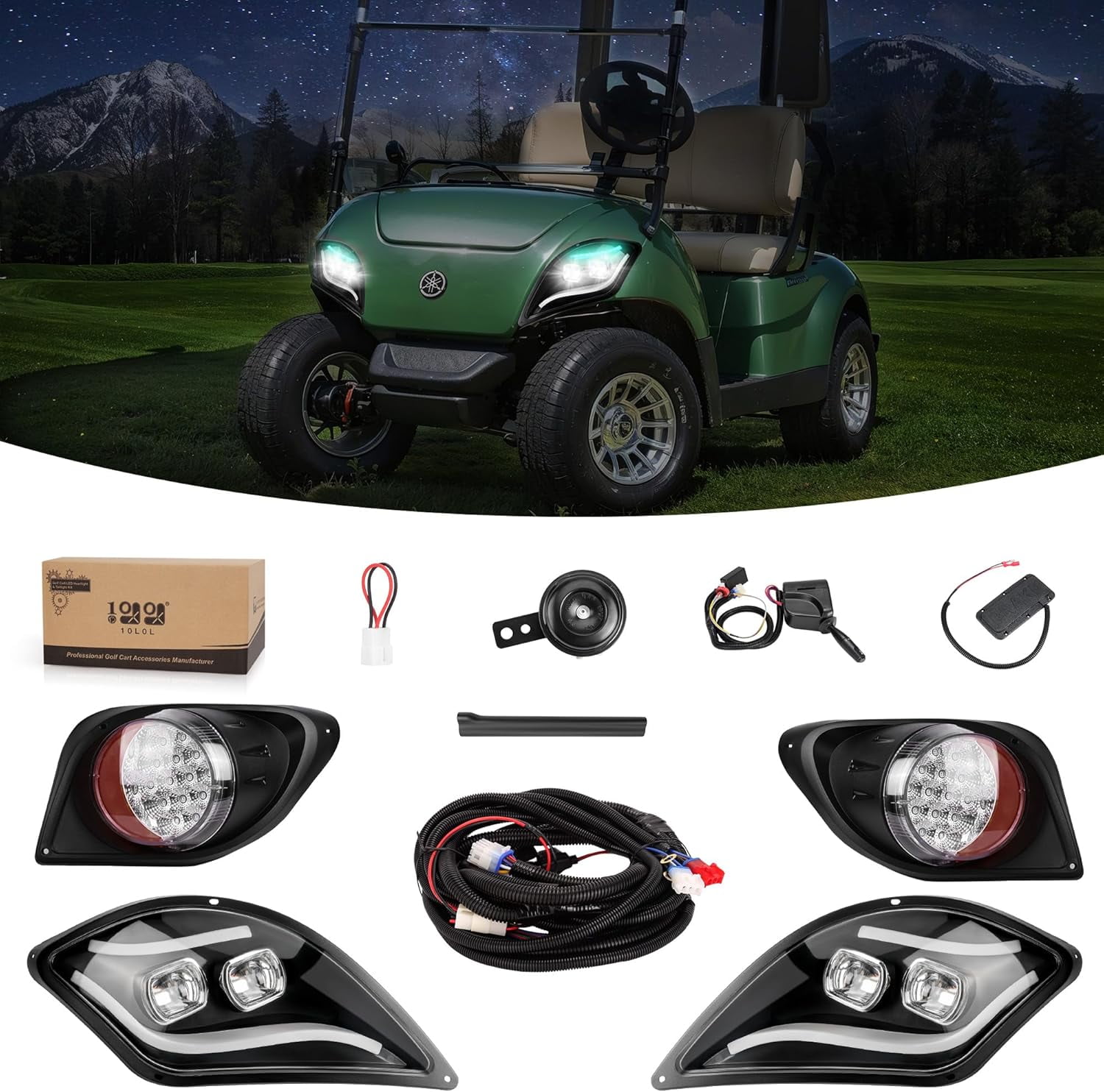 10L0L Luxury Golf Cart LED Headlight Tail Light Kit for Yamaha Drive 2 ...