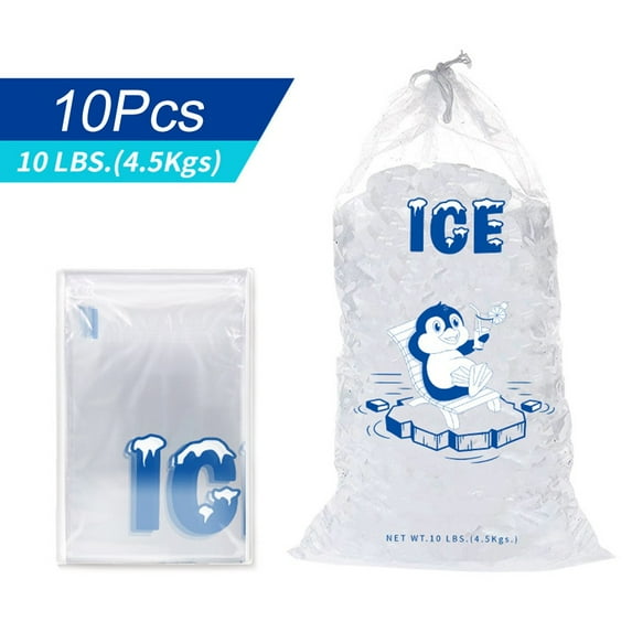 10LB Clear Plastic Ice Bags - 10Bags per case -Convenient Bulk Pack for ...