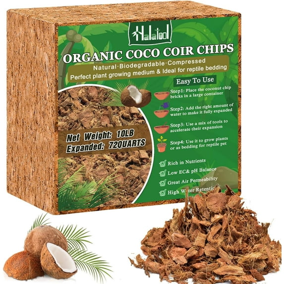 10LB Compressed Coconut Coir Chips, 100% Natural Organic Coco Husk ...