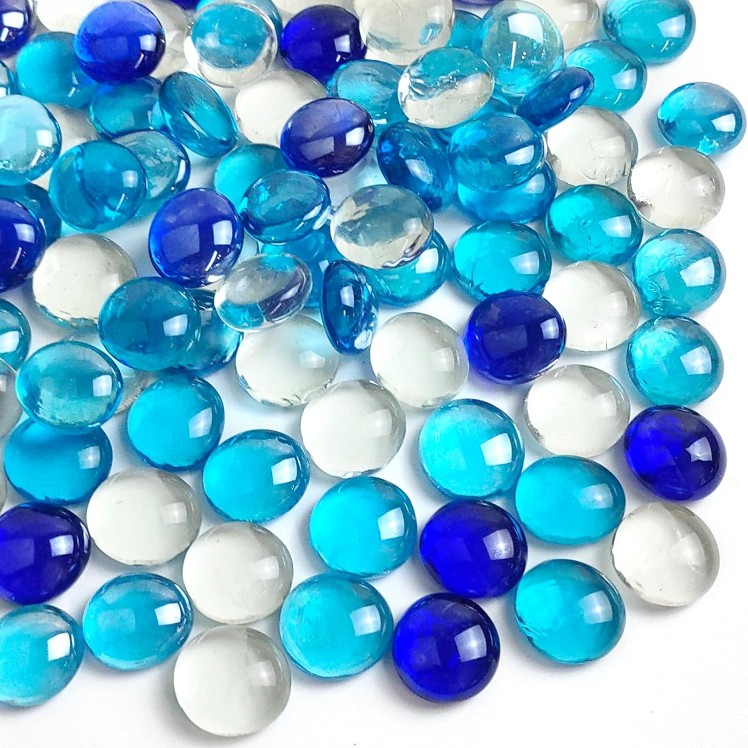 10LB Fire Pit Glass, Mixed Blue Flat Glass Marbles for Vase Fillers ...