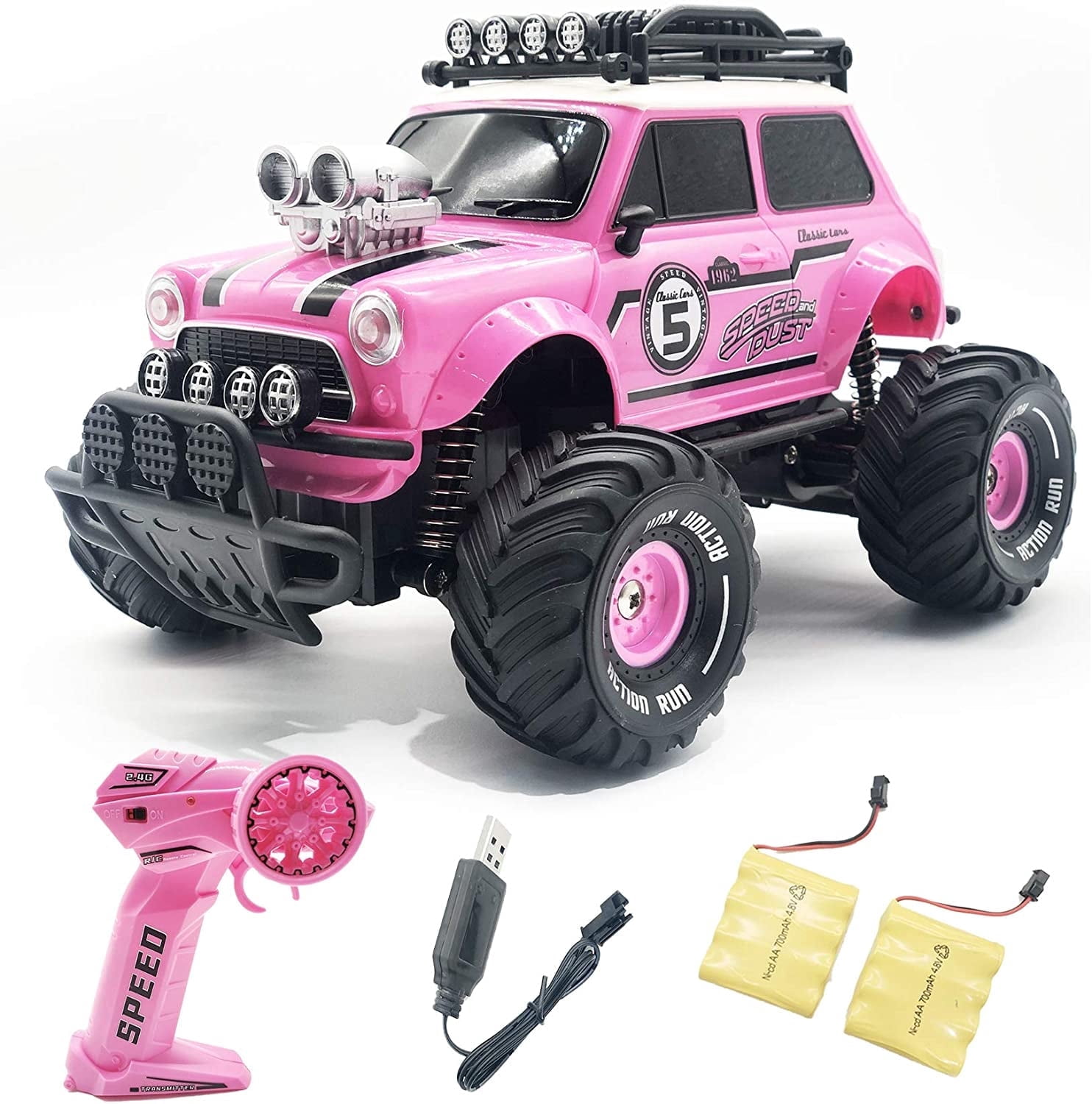 10Leccion Wireless RC Monster Truck, Pink, 2 Rechargeable Batteries ...