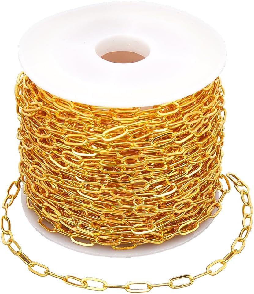 10M/32.8 Feet Gold Paperclip Chain Bulk Brass Oval Chain with Spool 6mm ...