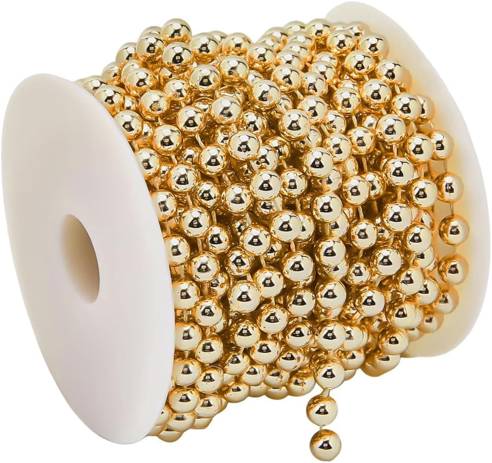 10M/32.8 Feet Gold Pearl Christmas Garland Craft String Pearls 8mm with ...