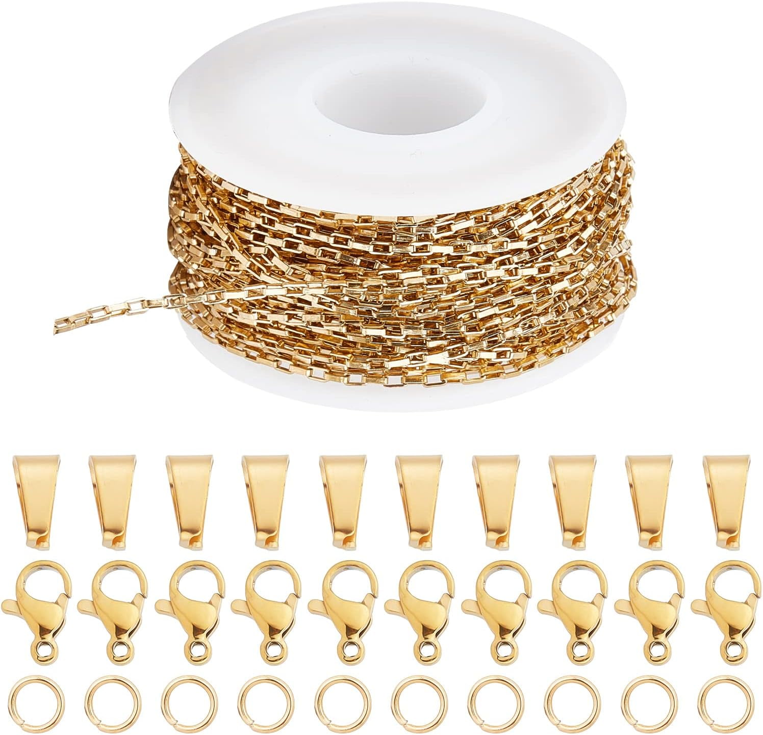 10M 32.8 Feet Stainless Steel Box Chain Bulk Venetian Chains Gold Chain ...