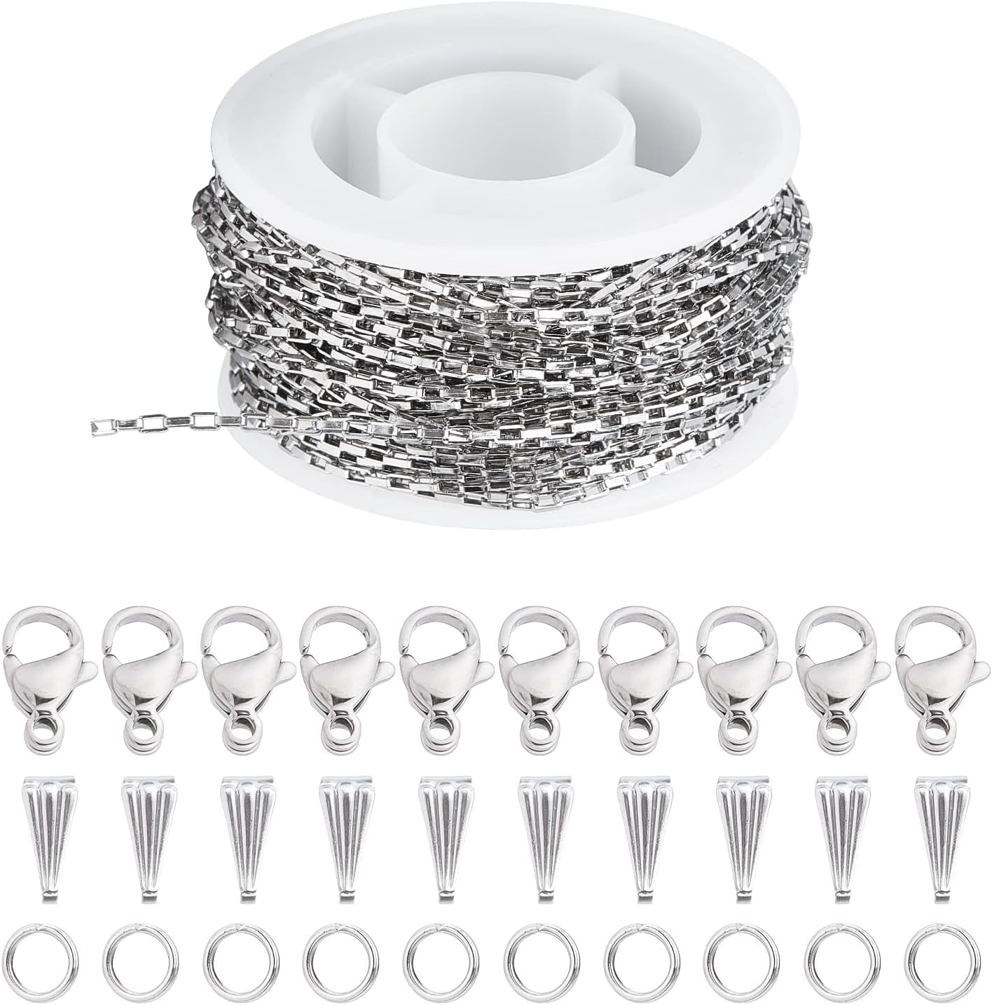 10M 32.8 Feet Stainless Steel Box Chain Bulk Venetian Chains Silver ...
