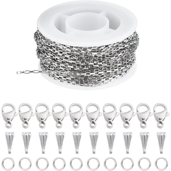 10M 32.8 Feet Stainless Steel Box Chain Bulk Venetian Chains Silver ...