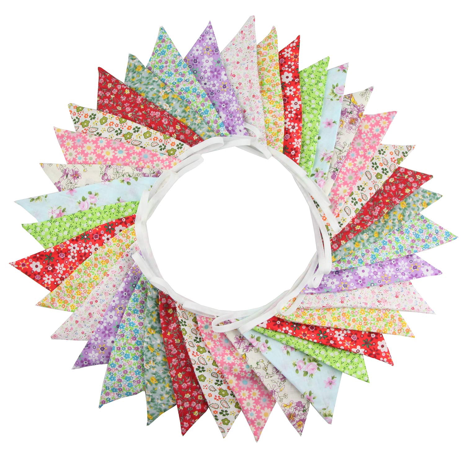 10M/32Ft Triangle Bunting Banner, 36 Pcs Cotton Fabric Flags Pennant ...