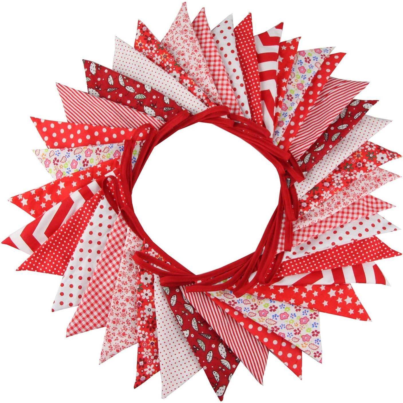 10M/32Ft Triangle Bunting Banner, 36 Pcs Cotton Fabric Flags Pennant ...