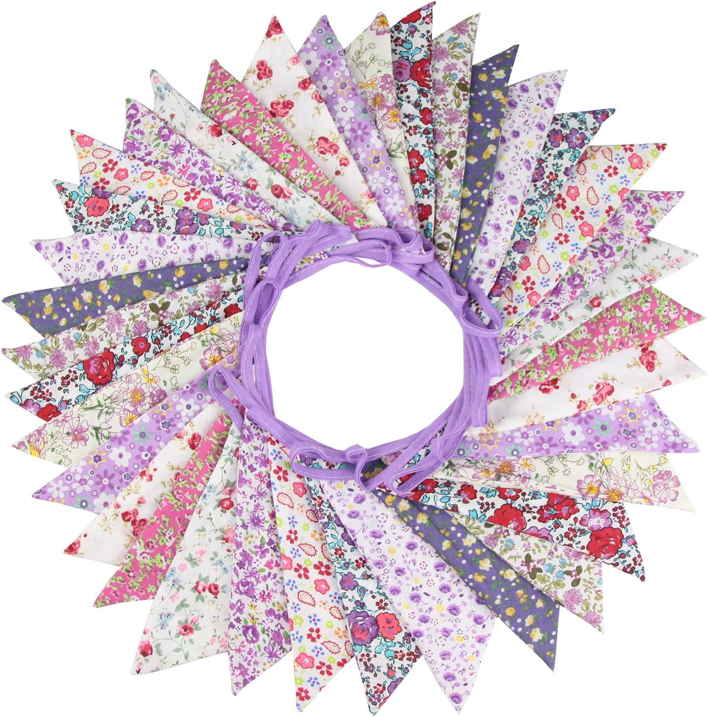 10M/32Ft Triangle Bunting Banner, 36 Pcs Cotton Fabric Flags Pennant ...