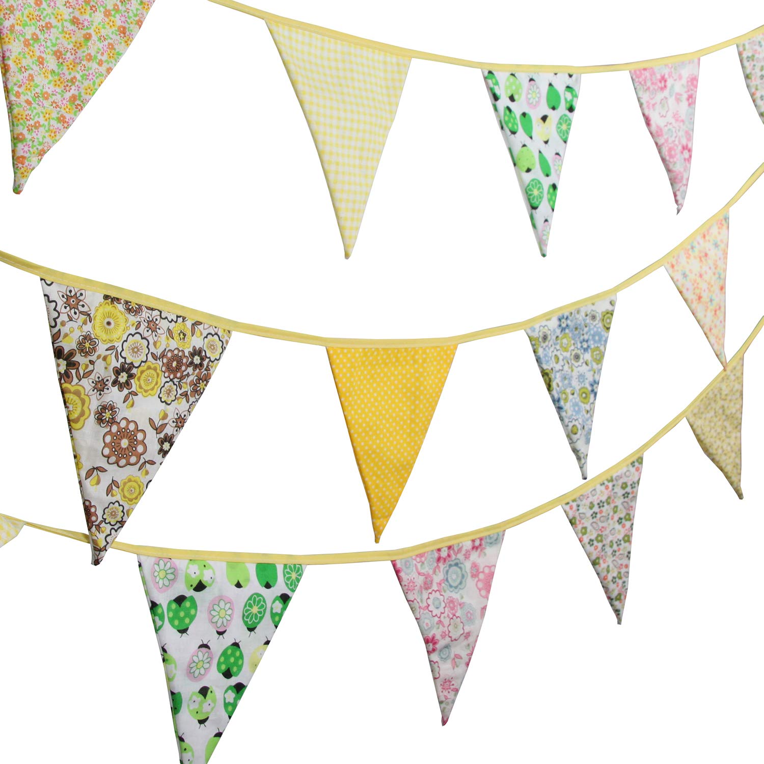 10M/32Ft Triangle Bunting Banner, 36 Pcs Cotton Fabric Flags Pennant ...