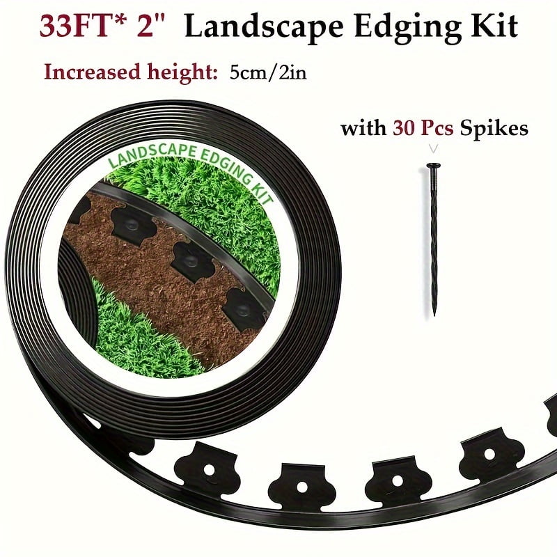 10M/33Ft No-Dig Flexible Plastic Garden Edging Strip with 30 Anchoring ...