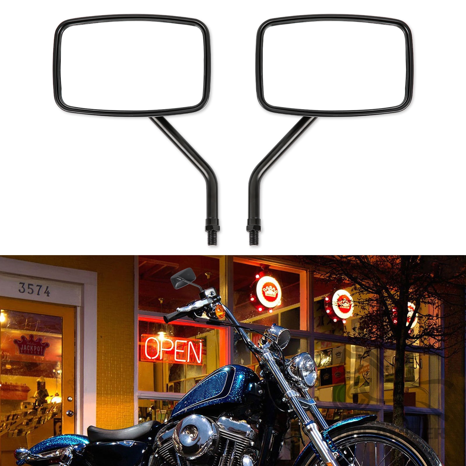 10MM Black Motorcycle Rear View Mirrors 360 Degrees Adjustment ATV Side ...