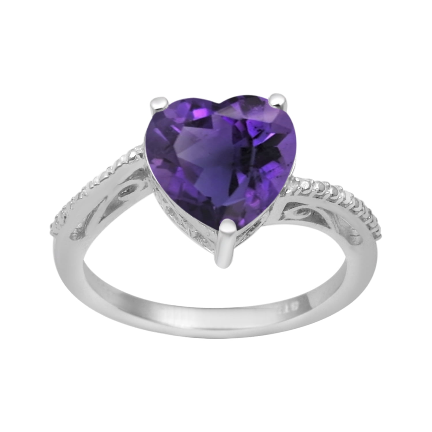 5mm Purple Amethyst 925 Sterling Silver Beaded Shank Solitaire Women ...