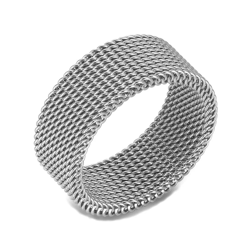 10Mm Stainless Steel Braided Mesh Ring Flexible Wide Band Plain Non ...