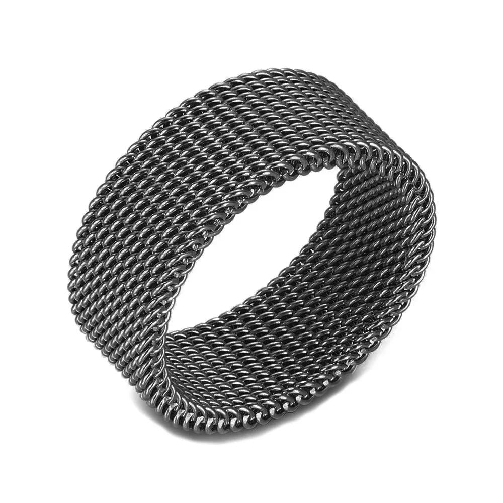 10Mm Stainless Steel Braided Mesh Ring Flexible Wide Band Plain Non ...
