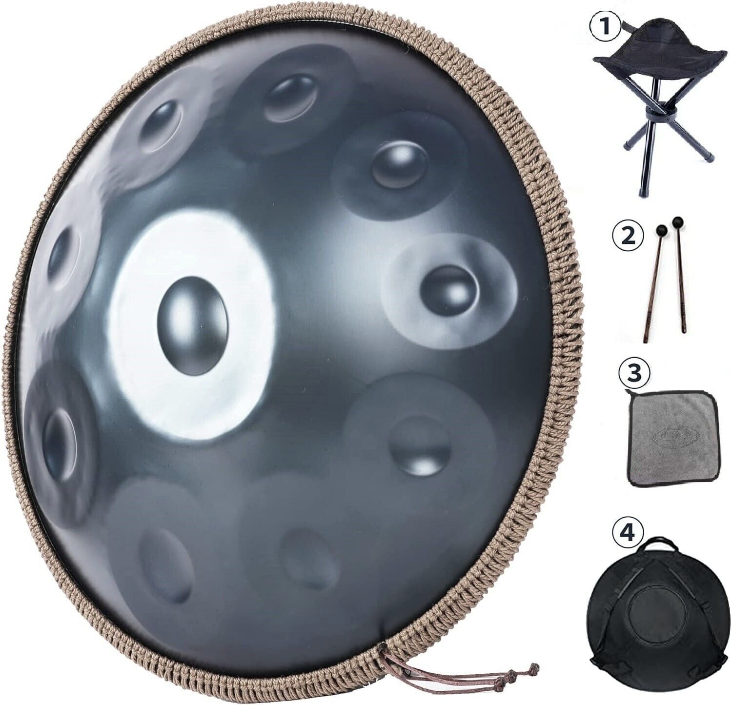 10Notes Black Handpan Drums 22'' D Minor Steel Hand Drum with Soft Hand ...