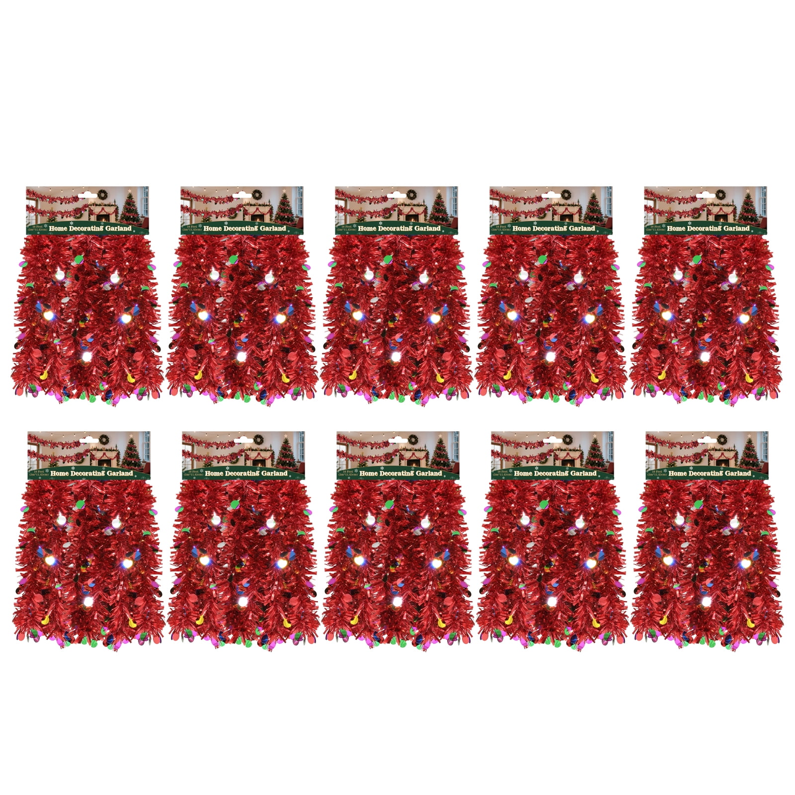 10PACK 10Feet Red Christmas Tinsel Garland with Colorful Polka Dots ...