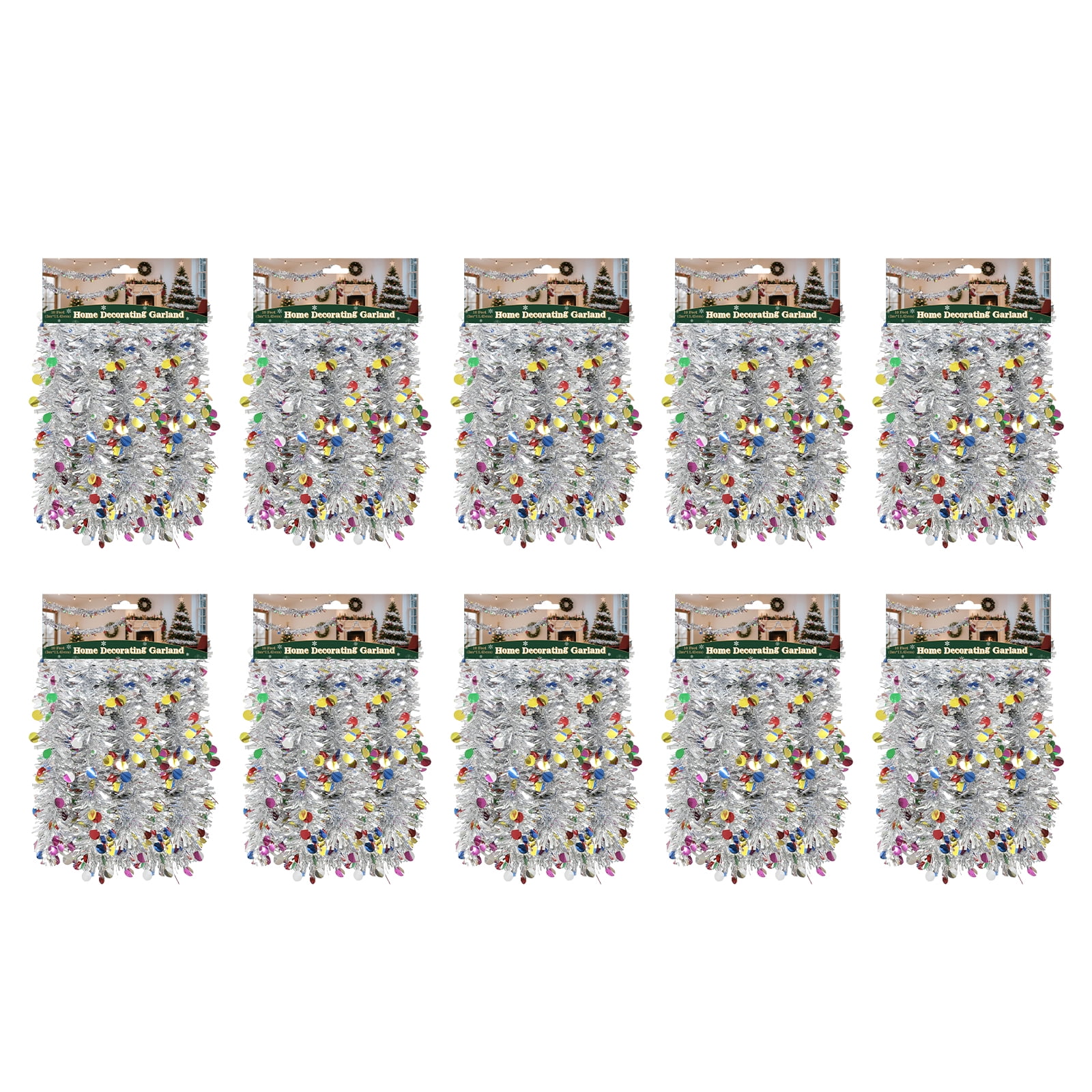 10PACK 10Feet Sliver Christmas Tinsel Garland with Colorful Polka Dots ...