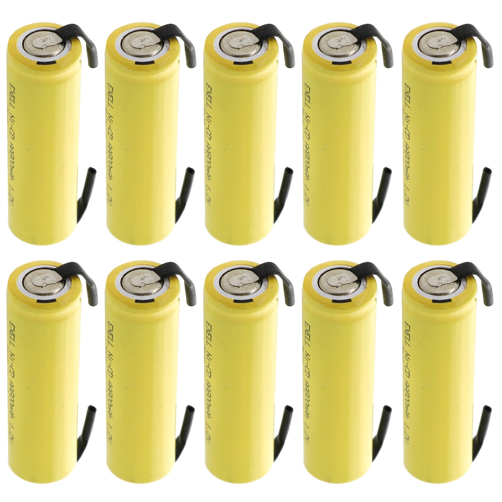 10PC AA 1.2V 800mAh NiCd Rechargeable Assembly Cell Battery with Tabs ...