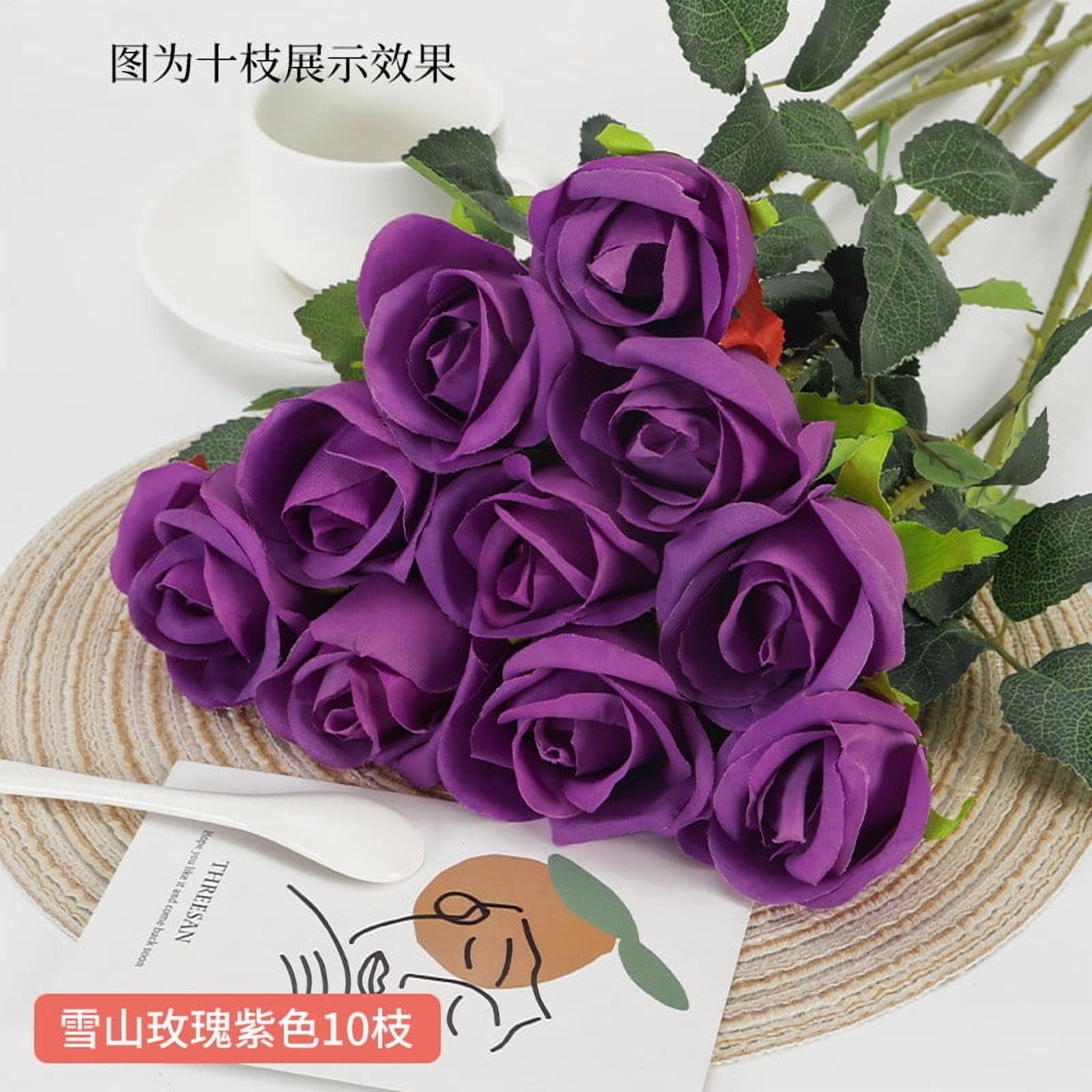 10PC Artificial Silk Rose Flowers with Leaves and Thorns | Snow ...