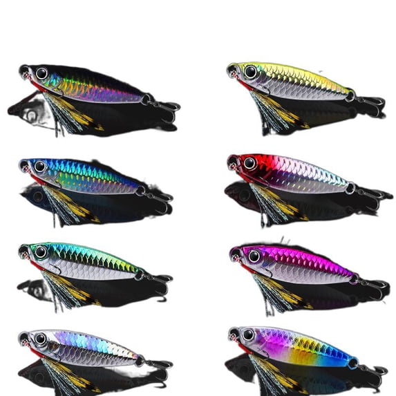10PC BIQIANWO Fishing Lures Iron Plate Scale Pattern Red Silver Gold ...