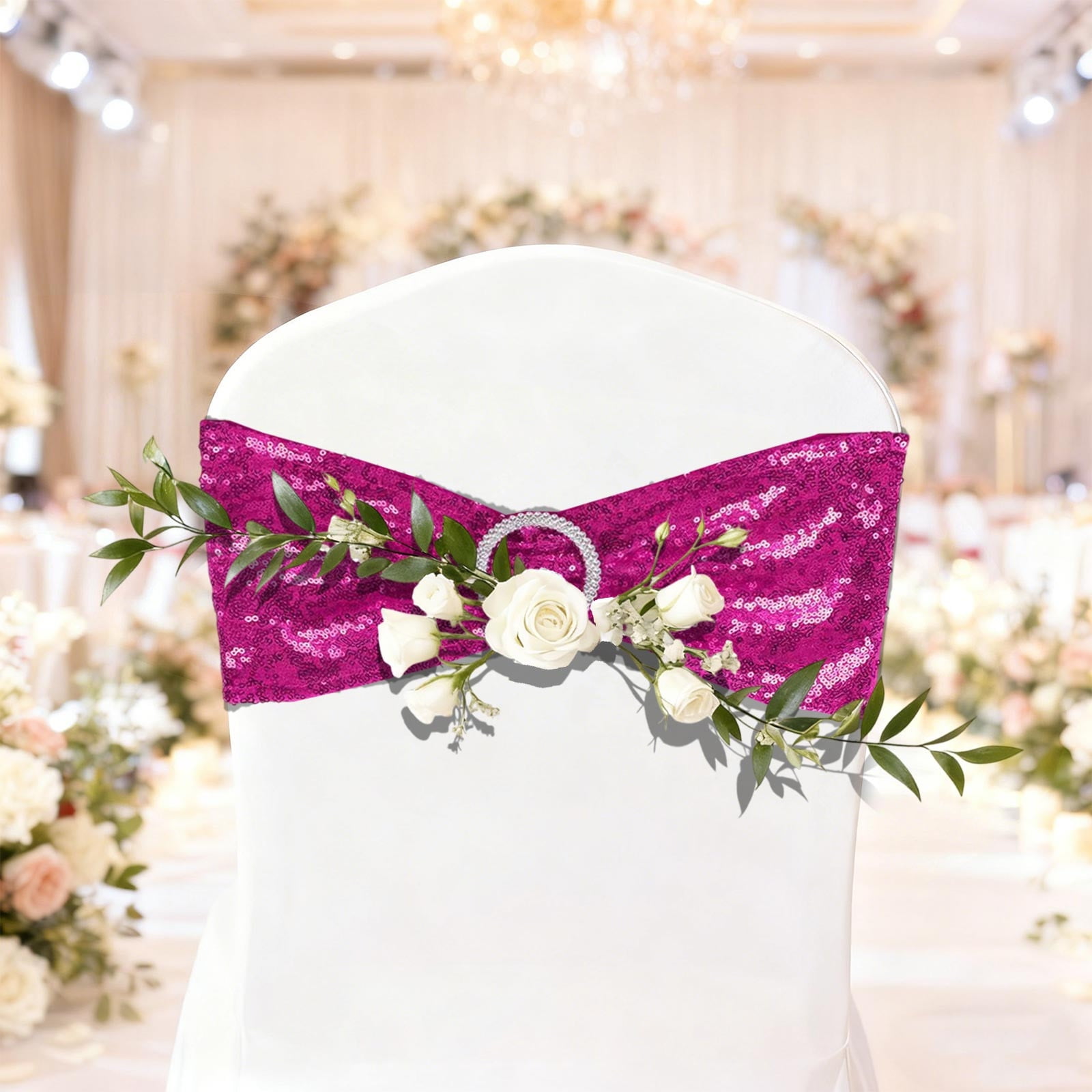 10PC Chair Sashes Sequin Stretchy Spandex Bands Decorative Bows One ...