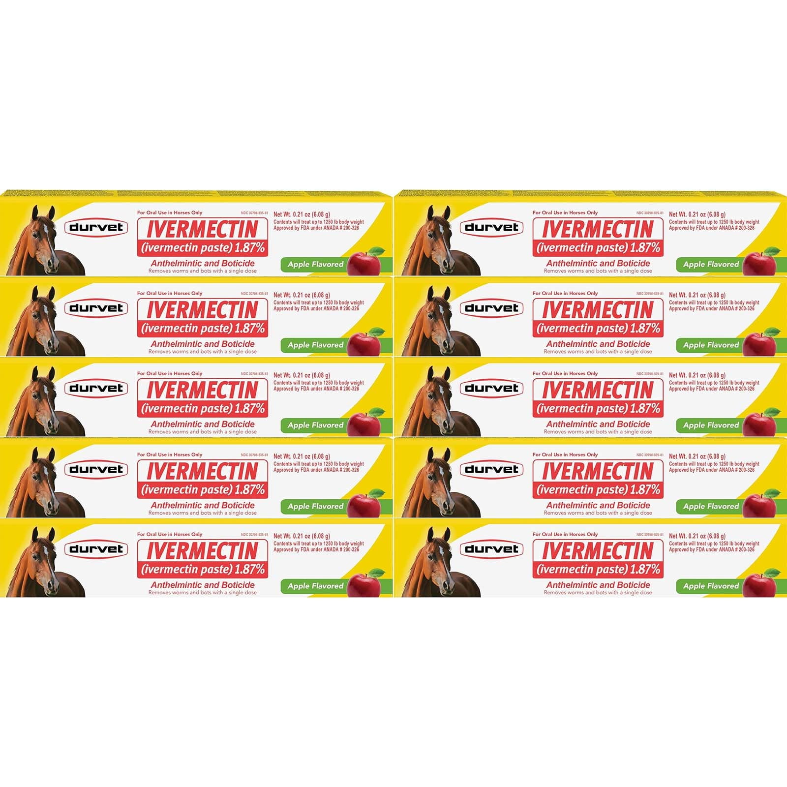 10PC Gel Dewormer For Horses - Apple Flavored, Broad Spectrum Dewormer ...