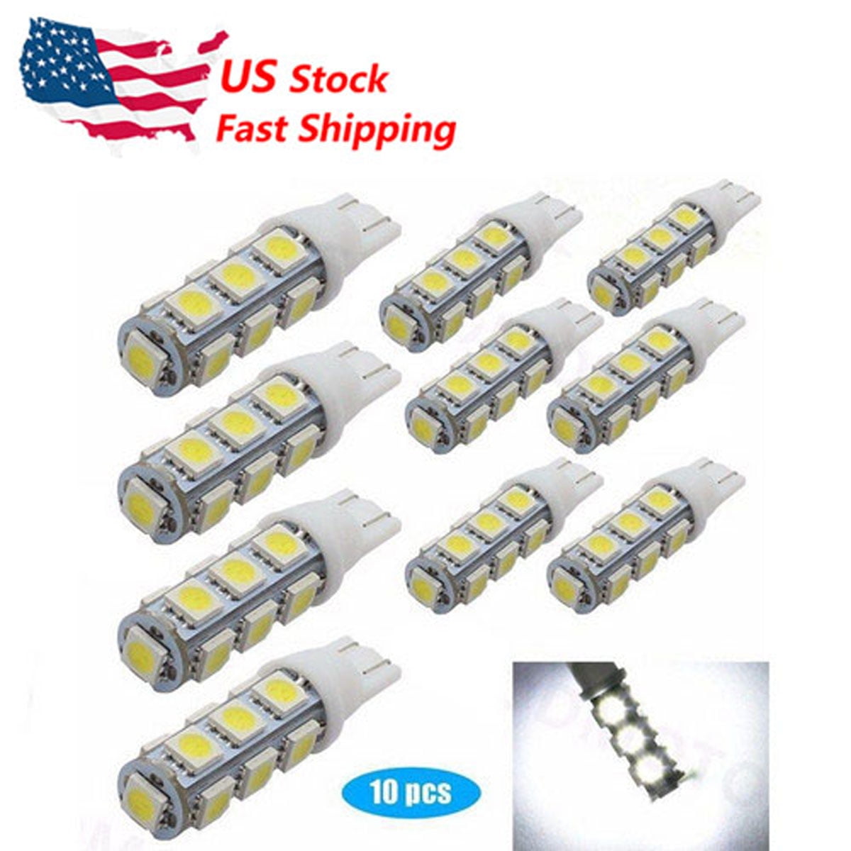 ??10PC LED Landscape Light 13Led/smd Per Bulb 194 T10 T5 Wedge Base DC ...