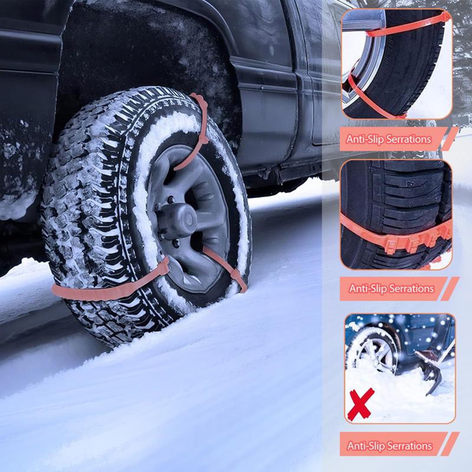 10PC Universal Car Tire Snow Chains - Heavy Duty Anti-Slip Zip Ties for ...