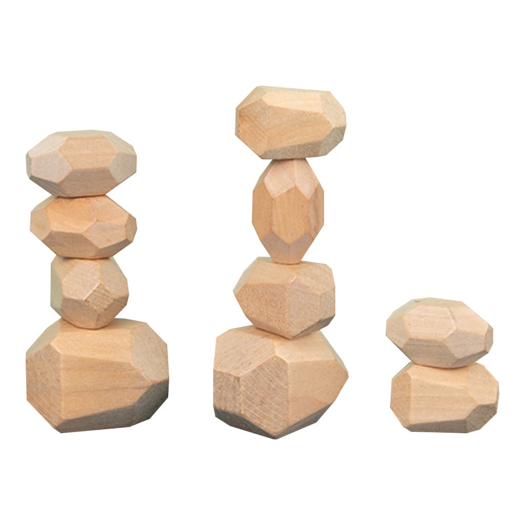 10PC Wooden Stacking Stone Toy for Kids, Educational Building Blocks ...