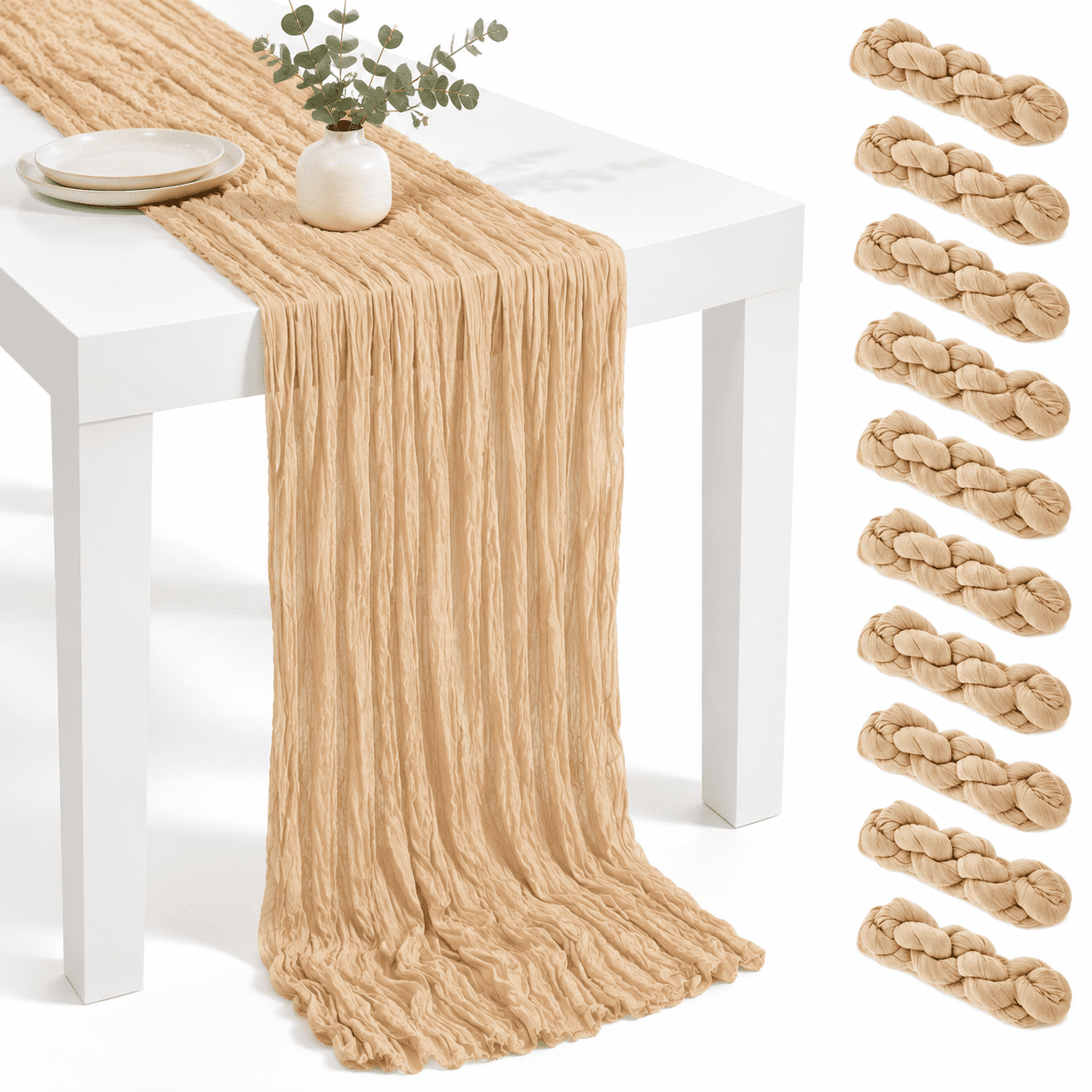 10PCS*10FT Deep Beige Cheesecloth Table Runner Gauze Decor for Events ...