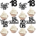10PCS 18th Birthday Cupcake Toppers, Black Glitter "Sweet 18" "Cheers ...