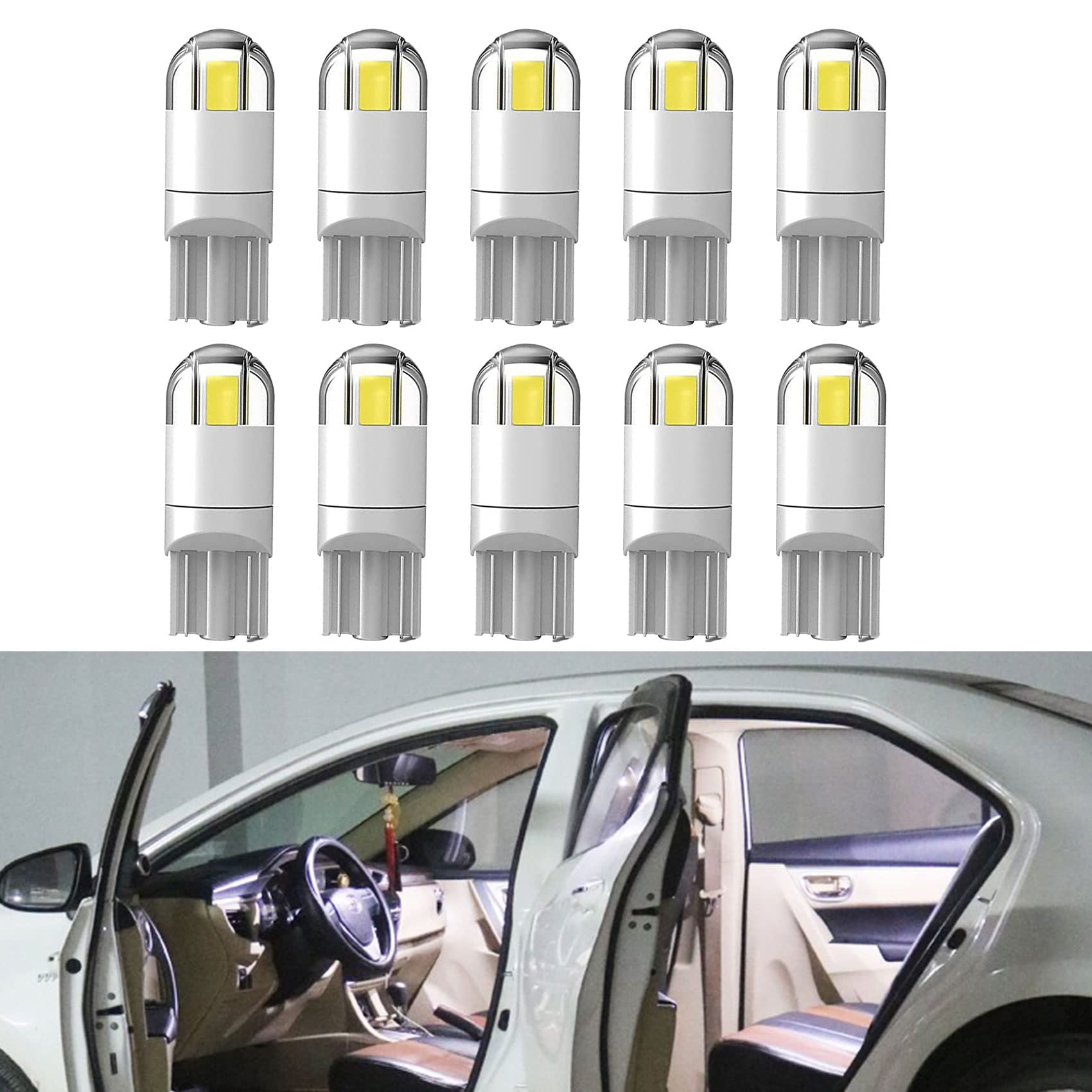 10PCS 194 LED Bulbs, AIF4 LED Car Bulb Kit Set, 168 2825 T10 W5W 3030 ...