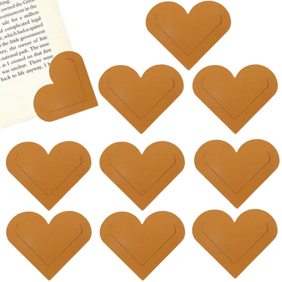 10PCS 2.4×1.97 Inch PU Leather Heart Shaped Bookmark Cute Page Corner ...
