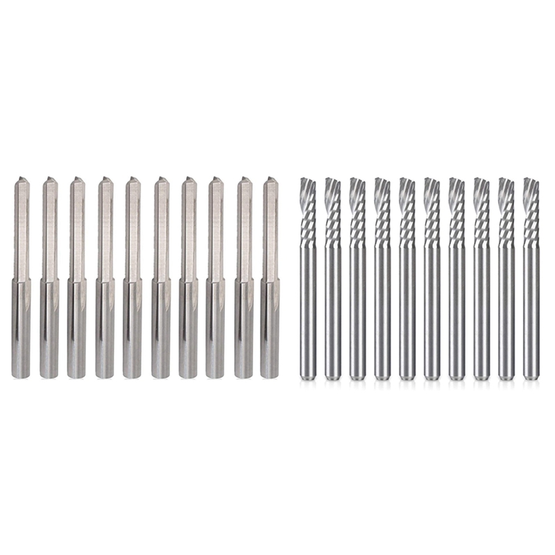 10PCS 3.175mm Dia. Double Edged Bit with 10 Pack CNC Router Bits 1/8Inch Spiral Upcut Router Bit ...