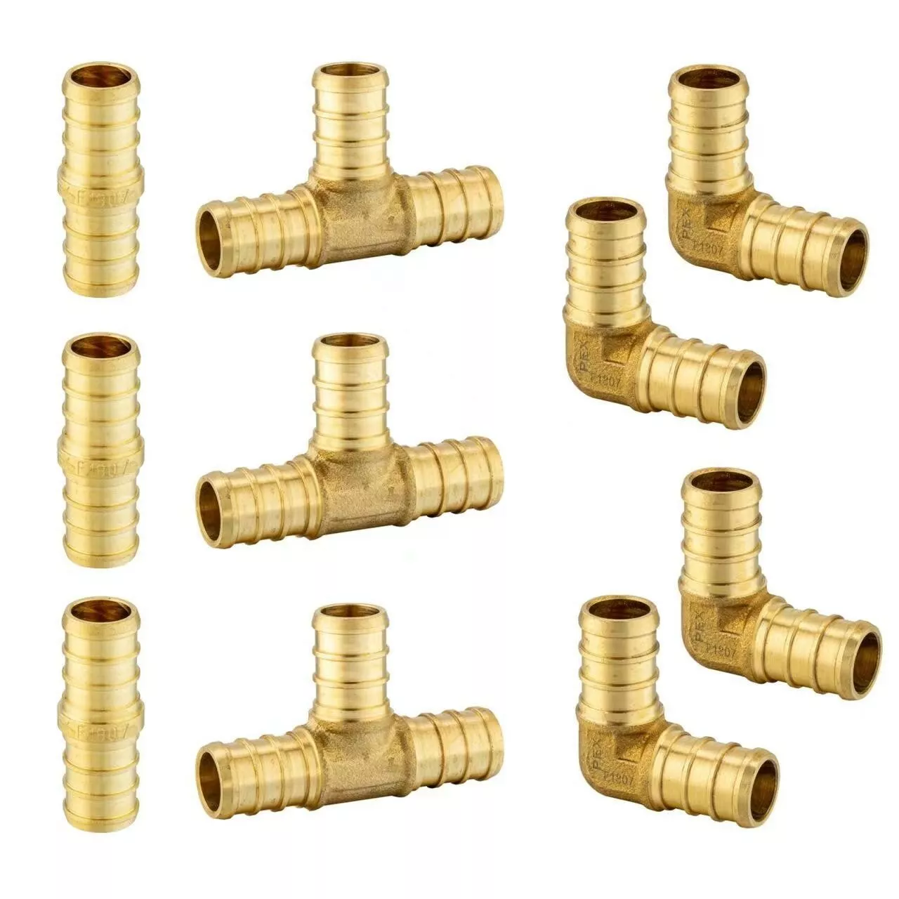 10PCS 3/4" PEX Barb Crimp Brass Fitting Mix:Elbow(4),Coupler(3), Tee(3), No Lead - Walmart.com
