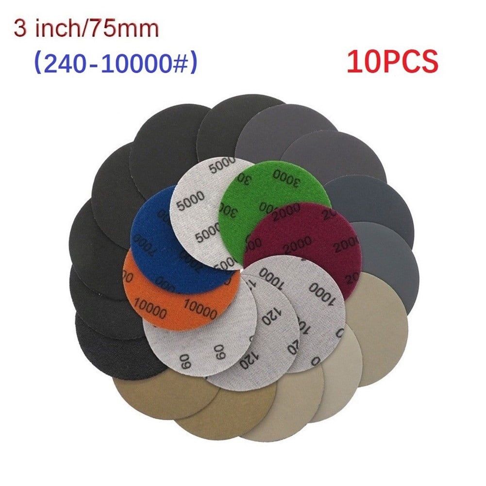 10PCS 3 Inch Silicon Carbide Sanding Discs Wet/Dry Sanding Sandpaper ...