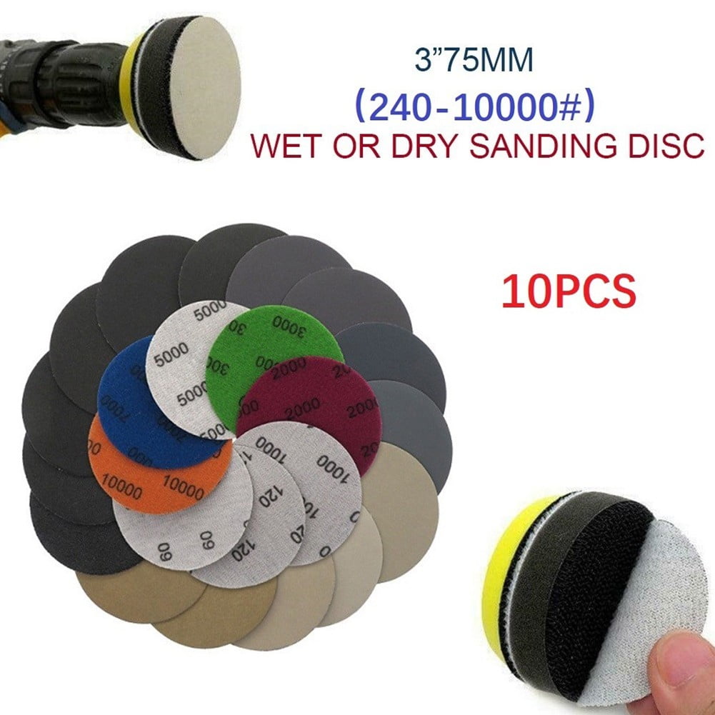 10PCS 3 Inch Silicon Carbide Sanding Discs Wet/Dry Sanding Sandpaper ...